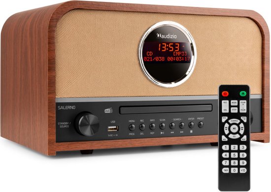 DAB radio met CD speler - Audizio Salerno - Retro radio met Bluetooth en mp3 speler -... | bol.com