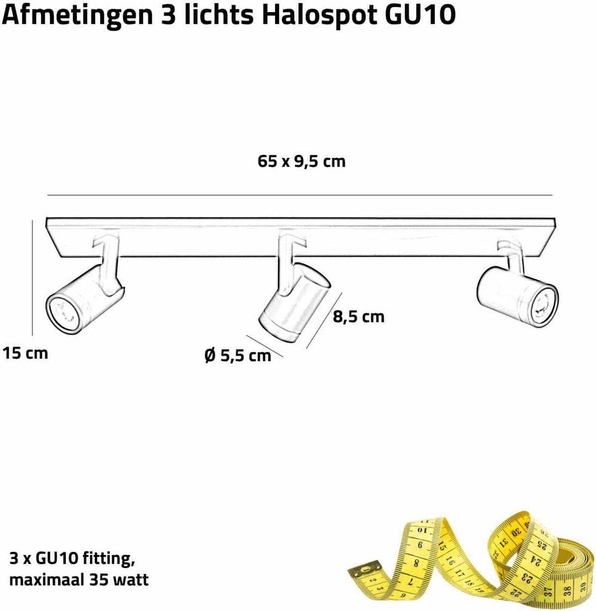 Witte balk spot Halospot | 3 lichts | wit | metaal | 65 x 9,5 cm ...