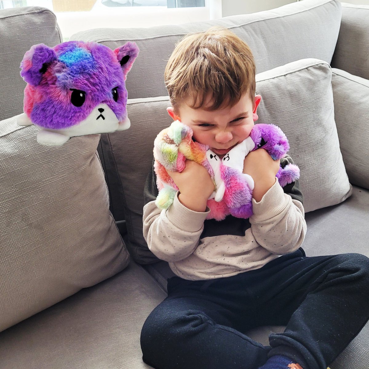 Mood Knuffel - Emotie Knuffel - Omkeerbaar - Kat Knuffel - Paars - 13cm ...