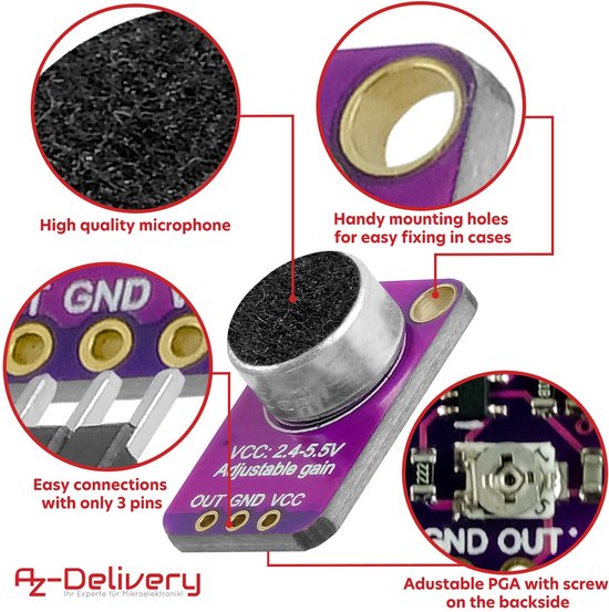 AZDelivery Max4466 GY-MAX4466 Elektrische Microfoon Versterker Preamp ...