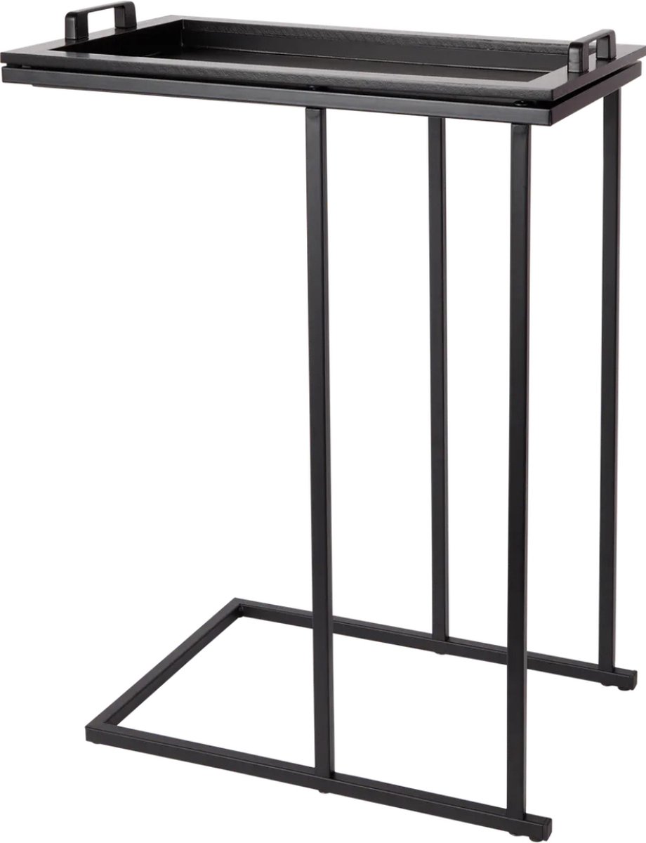 Bijzettafel met dienblad - hout/metaal - dienblad - zwart - met ...