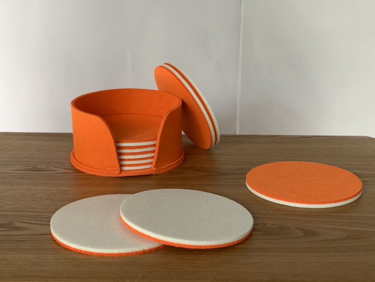 Vilten Onderzetters voor Glazen – 10 stuks met houder – oranje en wit ...