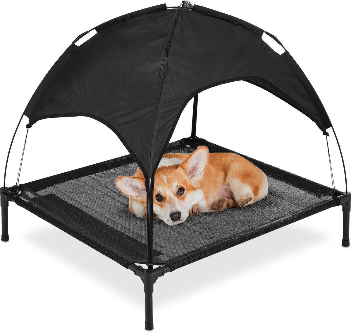 Relaxdays hondenstretcher met zonnedak - verhoogd hondenbed buiten ...