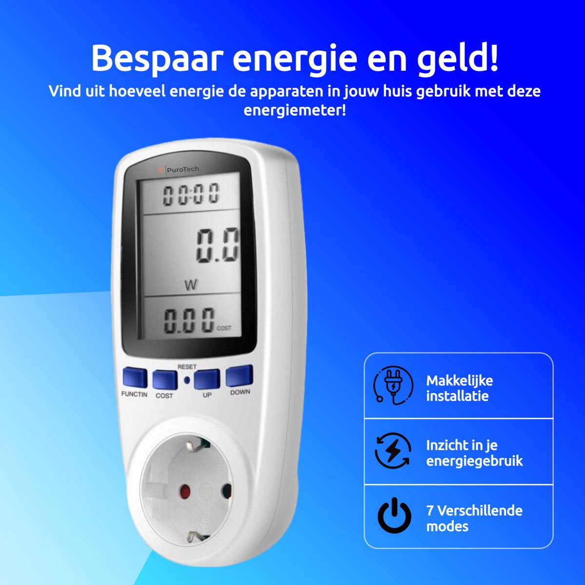 PuroTech - Professionele Energiemeter - LED Display - Verbruiksmeter ...