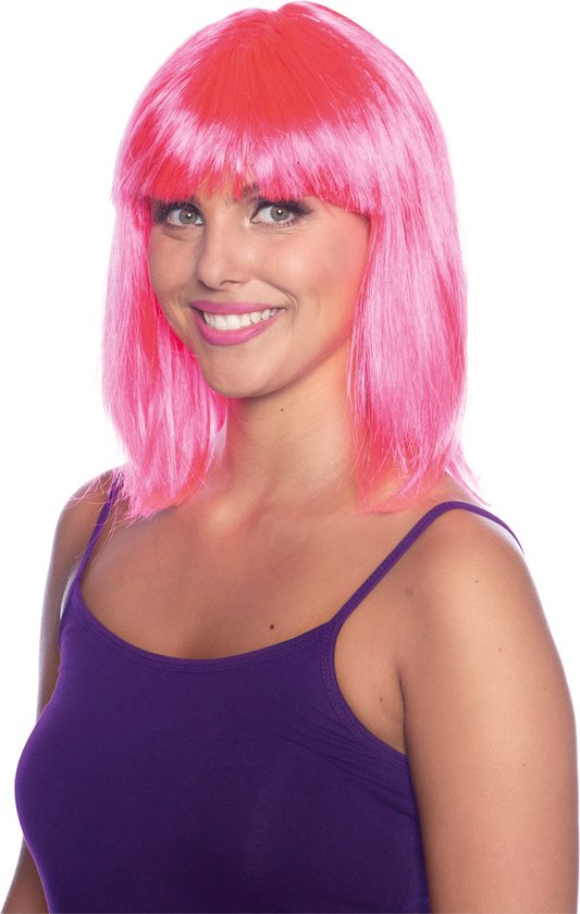 Pruik Lange Bob Neon Pink | bol.com