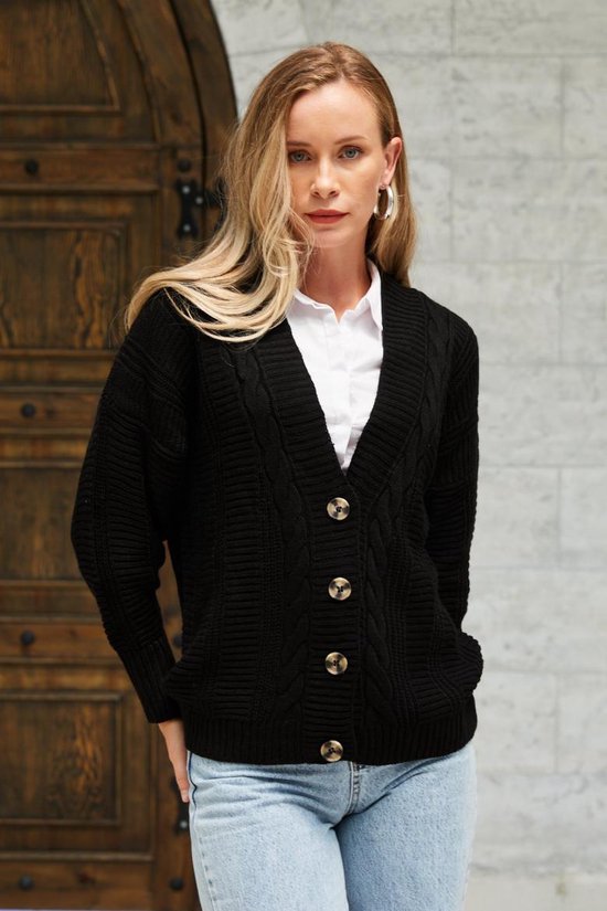 Vest- Gebreid oversized vest met knopen- Dames trui- Volwassenen truien ...