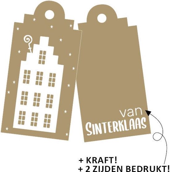 cadeaulabels Sinterklaas Geveltje kraft 3.5 x 7 cm 5 stuks | bol