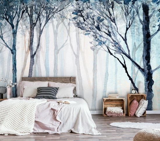 Fotobehang - Vlies Behang - Geschilderd Bos - Bomen - Bohemian ...