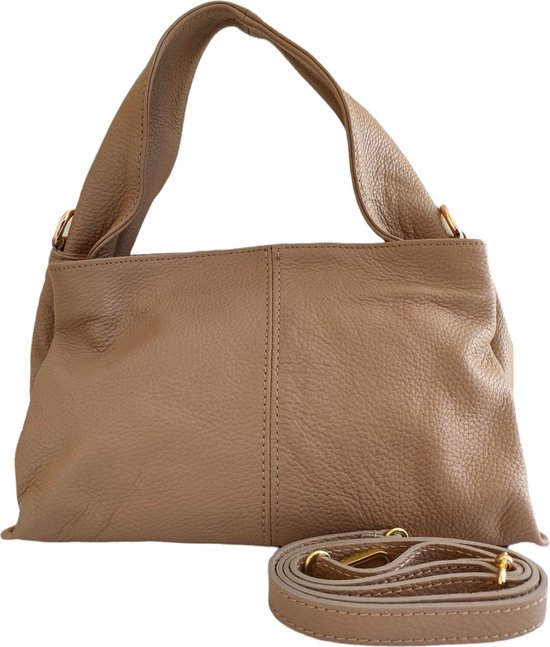Handtas - Schoudertas - Cross Body - Leer - Taupe - Creme - Bruin ...