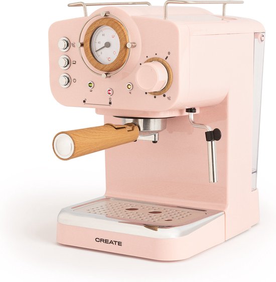 CREATE Thera Retro Express Koffiemachine Pastel Roze - Gemalen koffie ...