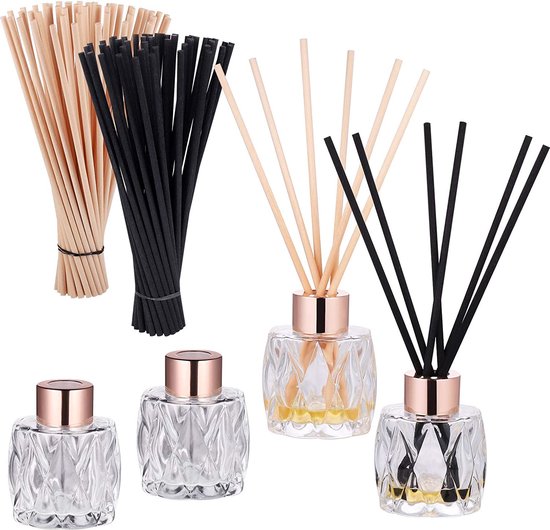 4 Pack Riet Diffuser Flessen Leeg met Diffuser Rieten Sticks (50 Stks ...