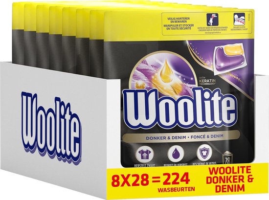 Woolite Zwart, Donker & Denim Wasmiddel met Keratine - 224 Capsules | bol