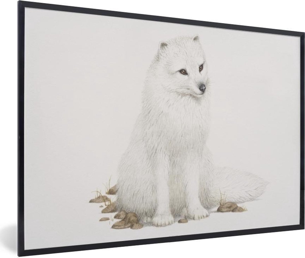 Fotolijst incl. Poster - tekening van een poolvos - 90x60 cm ...