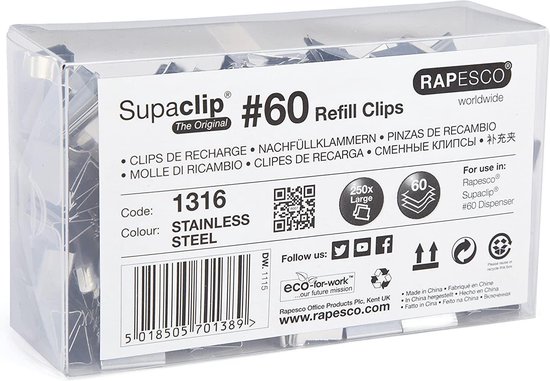 RAPESCO documentclips Supaclip 60, roestvrij staal, 250 stuks | bol