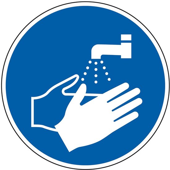 Handen wassen verplicht sticker - ISO 7010 - M011 300 mm | bol