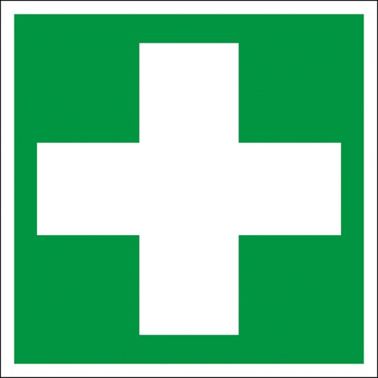 EHBO sticker - zelfklevende folie - 150 x 150 mm - groen wit | bol