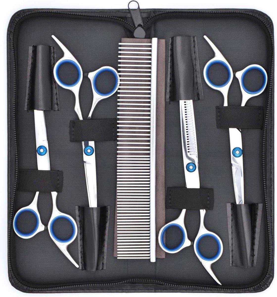 Honden trim set - RVS trimset - Etui met kam en 4 scharen trimsalon | bol