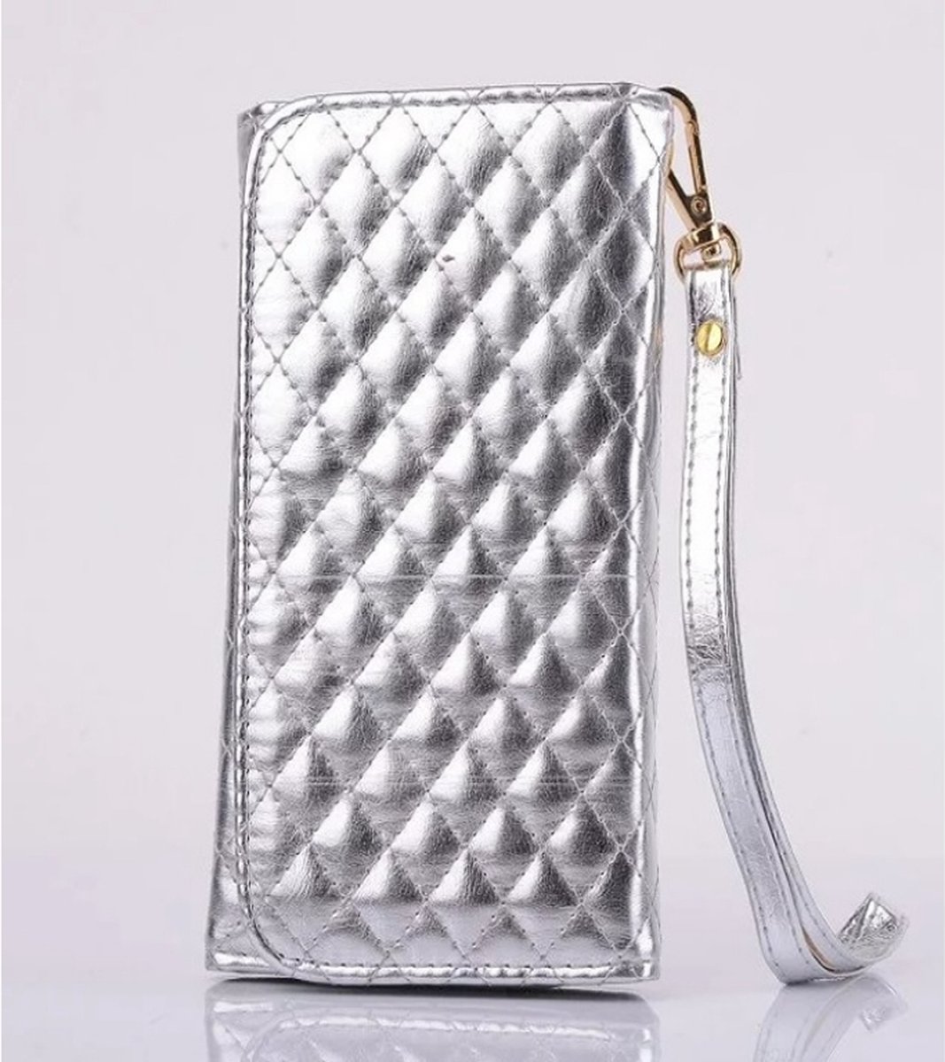 Luxe telefoon hand tasje (M) met gestikt ruit patroon, wallet hoesje ...