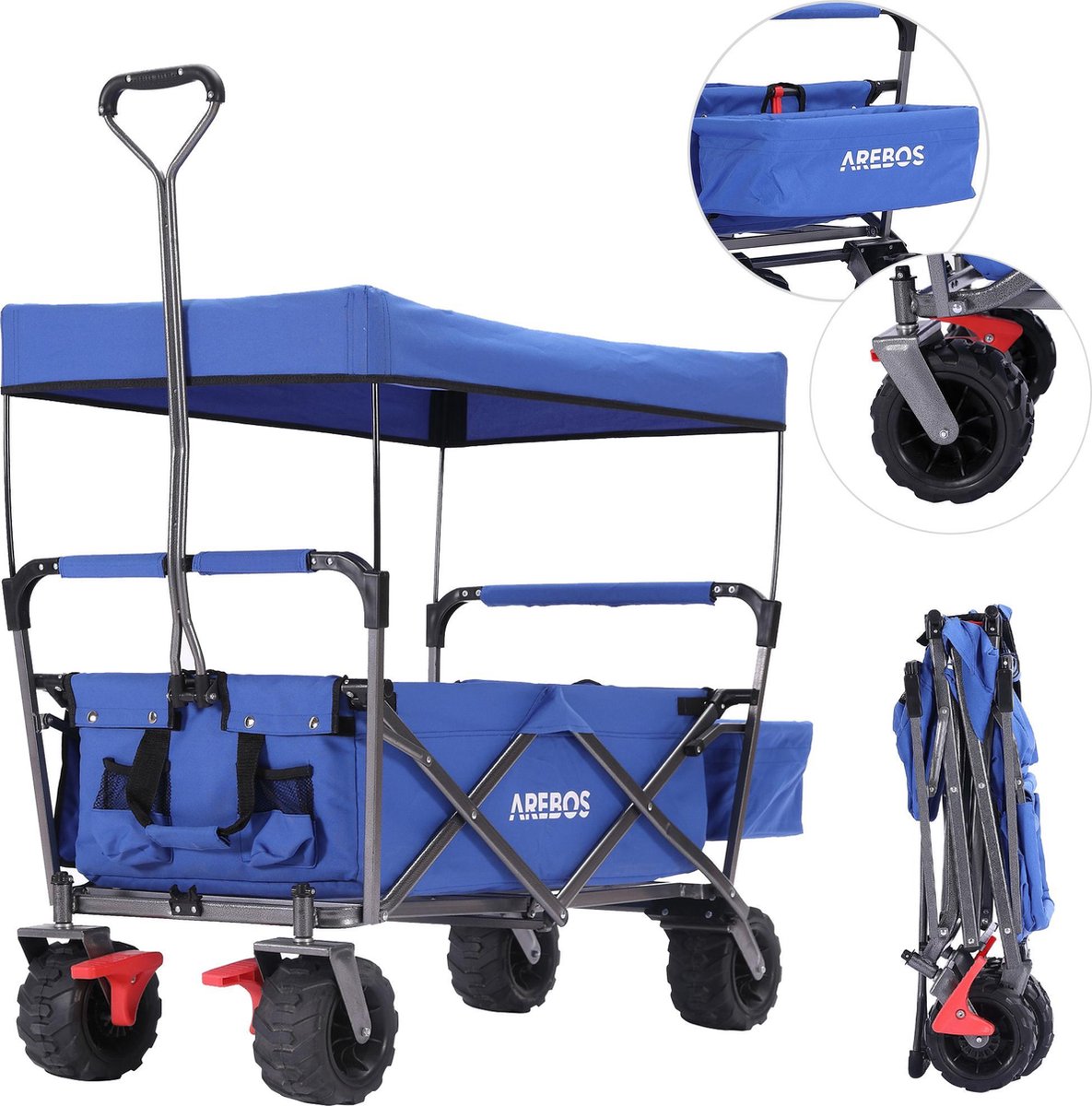 AREBOS Standaard Bolderkar Opvouwbare - Bolderkar Luchtbanden - met Dak - Strandkar -... | bol