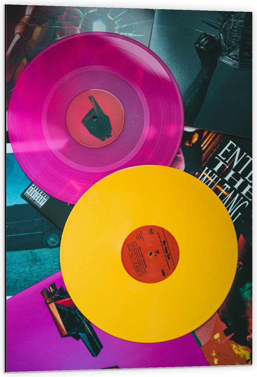 Dibond - Gele/.Roze LP Plaat - 60x90cm Foto op Aluminium (Met ...