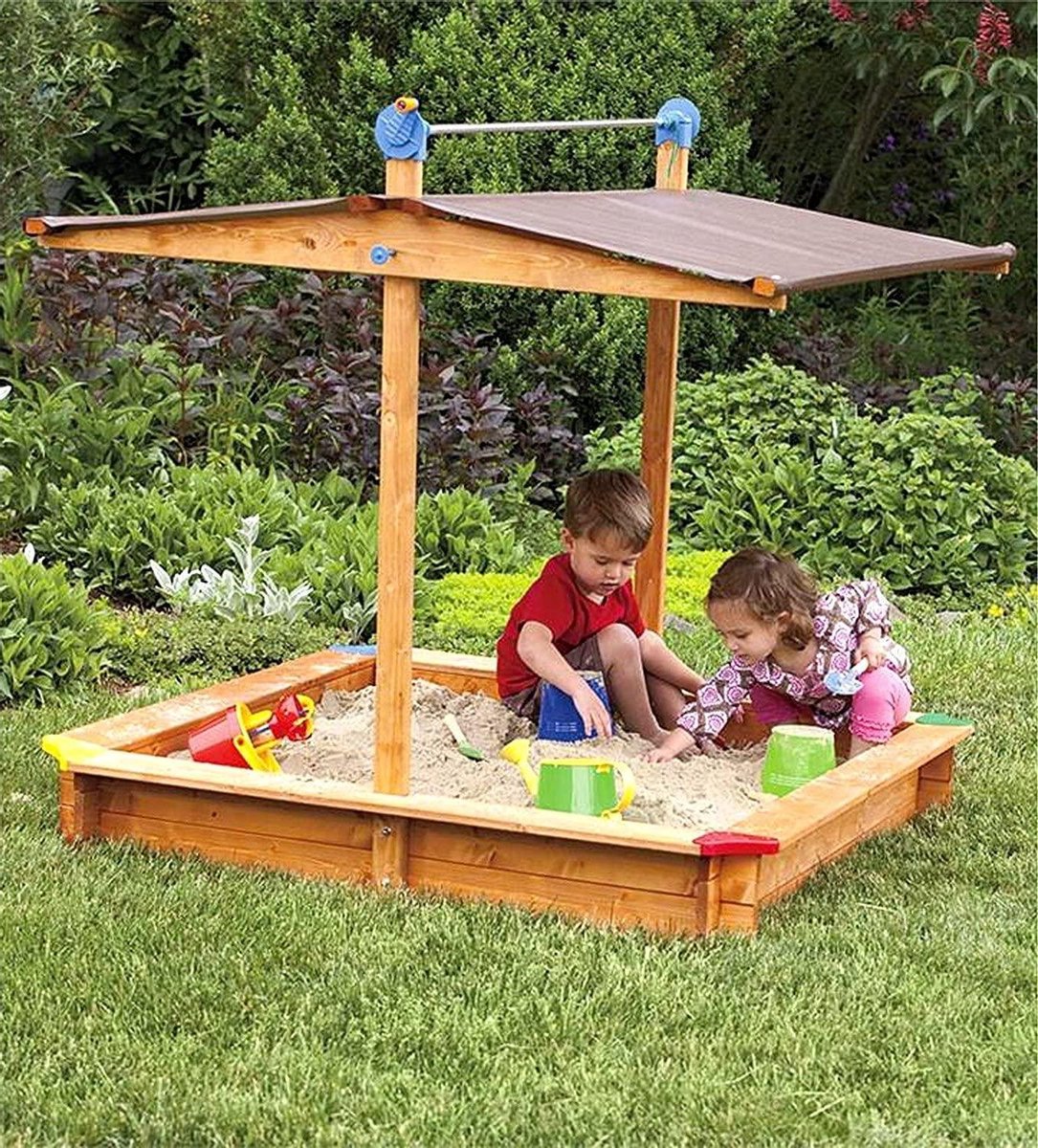 Zandbak Felix | L 100 x B 100 x H 120 cm | Houten zandbak met schuifdak ...