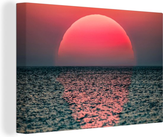 Canvas Schilderij Zonsondergang in de zee - 60x40 cm - Wanddecoratie | bol