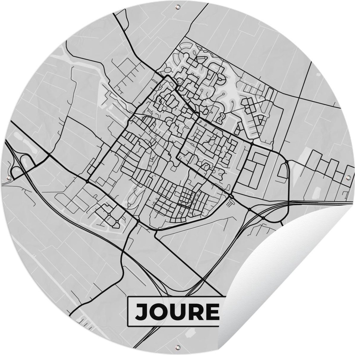 Garden Circle City Map - Joure - Grijs - Wit - 150x150 cm - Affiche de ...