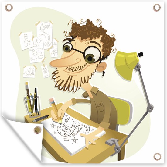 Tuindoek tekening van een tekenaar - 100x100 cm | bol.com