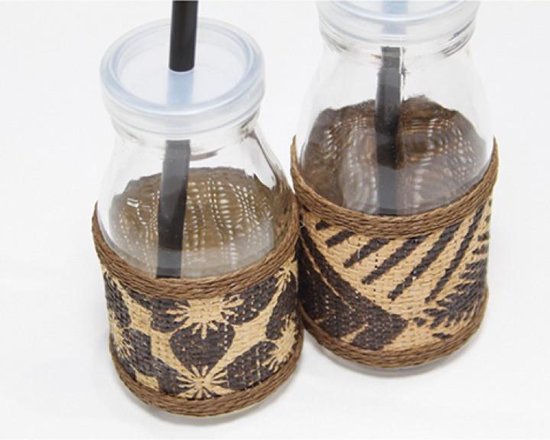 6x Drink flesjes - Glas - Smallere Hals - met Deksel en Rietje - Zonder ...