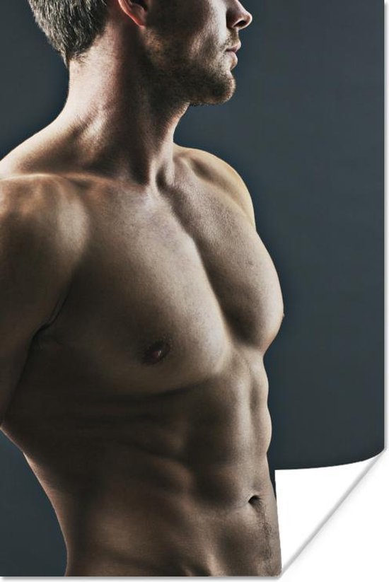 Poster Close-up van de borst van een gespierde man - 120x180 cm XXL | bol