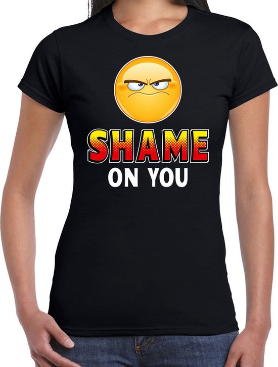Funny emoticon t-shirt Shame on you zwart voor dames - Fun / cadeau ...
