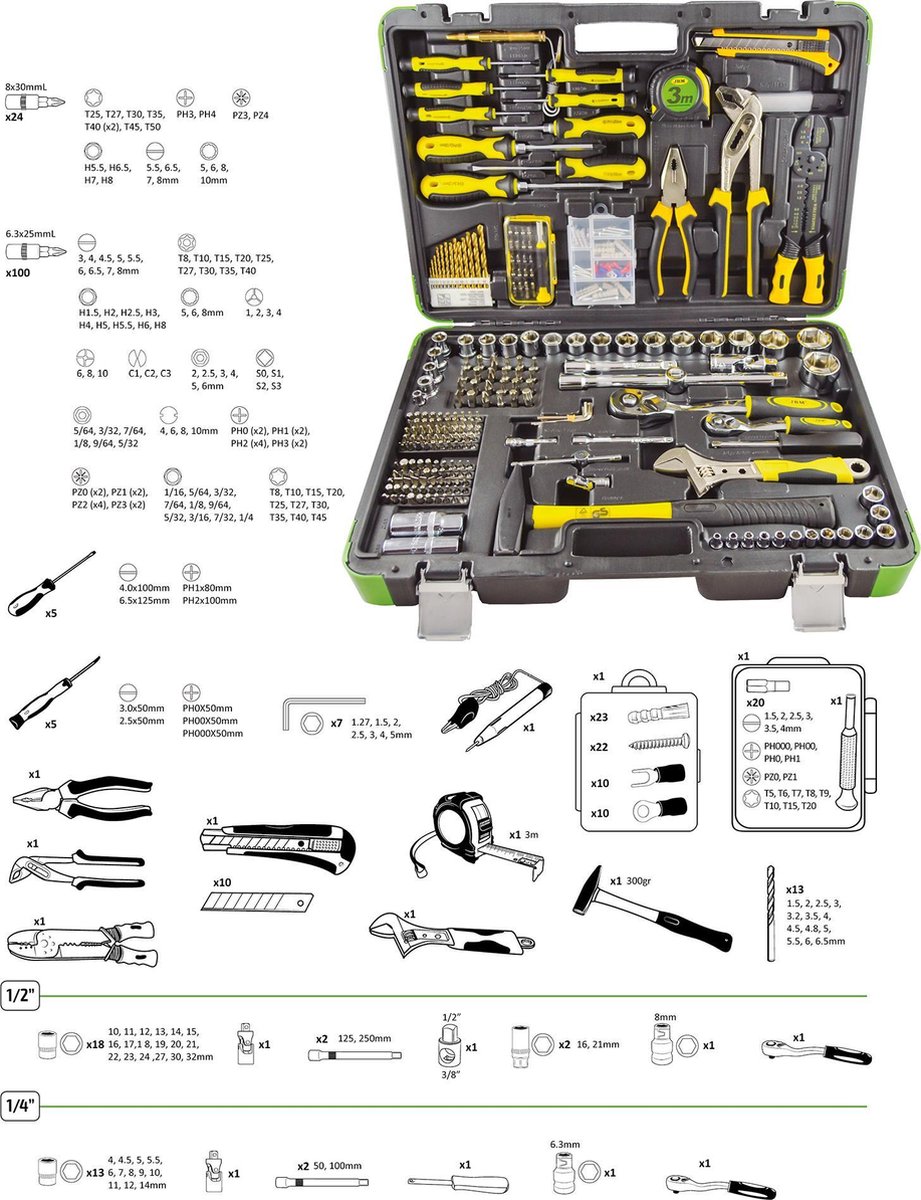 JBM Tools | Gereedschapskoffer 303 Delig | Schroevendraaier, Stanleymes ...