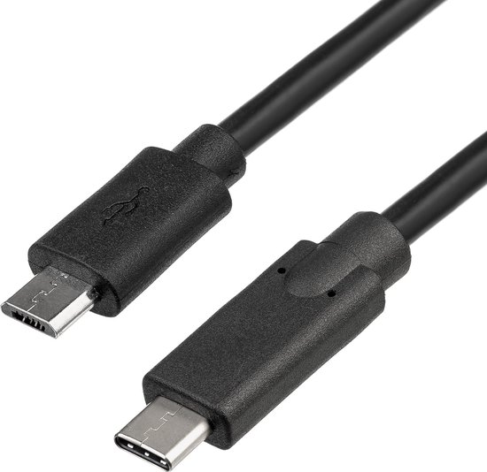 Akyga USB-kabel USB-micro-B stekker, USB-C stekker 1.00 m Zwart AK-USB ...