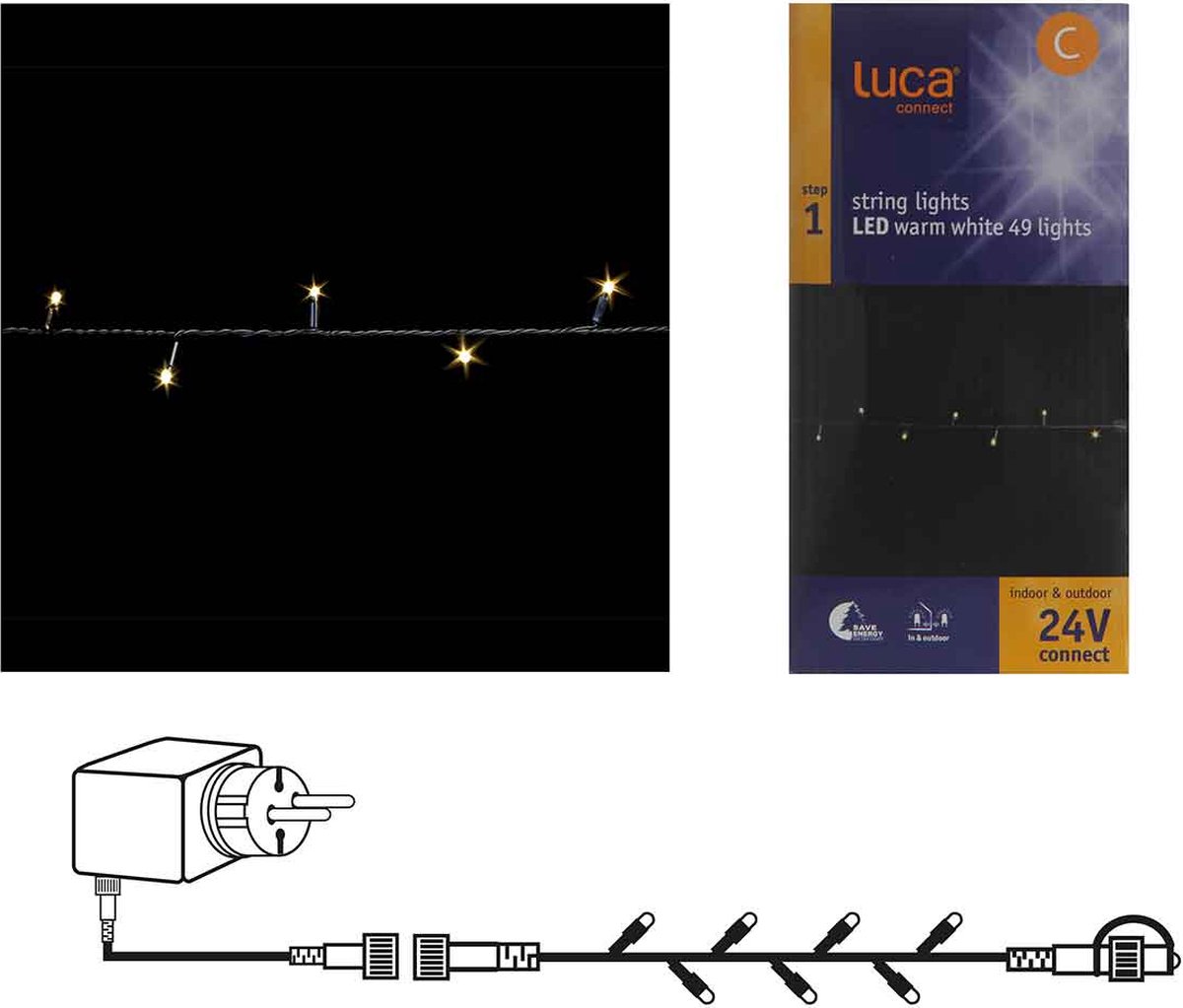 LUCA Connect 24V - Lichtsnoer met 49 warm witte LED-lampjes, inclusief ...