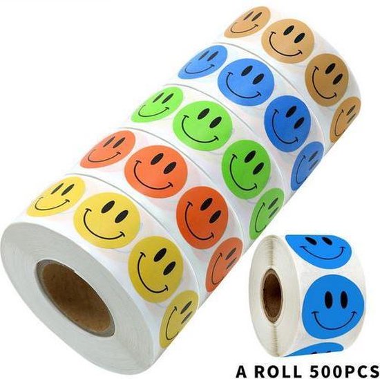 4 rollen stickers = 2000 stickertjes smiley geel - blauw - oranje ...