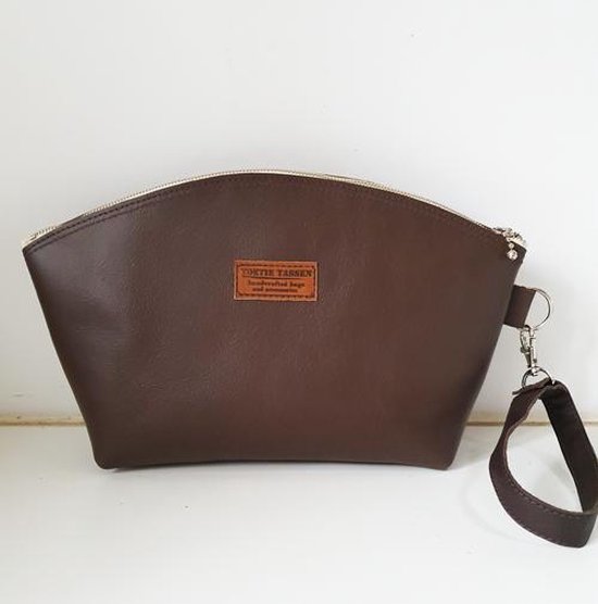 Toetie & Zo Handgemaakte Toilettas Leer DonkerBruin - Bruin - Clutch ...