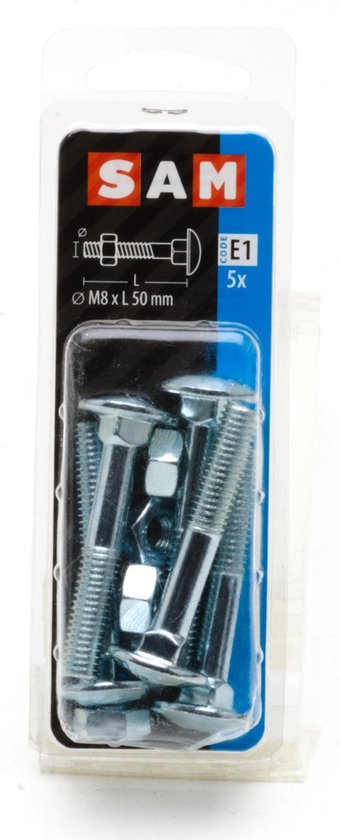 5X SAM Houtbout + moer verzinkt M8x50mm E1 816346 | bol