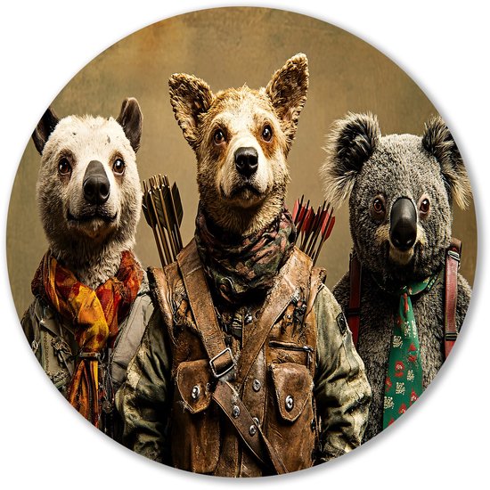 Avontuurlijke dieren in realisme - Dieren muurcirkels - Wandobject rond ...