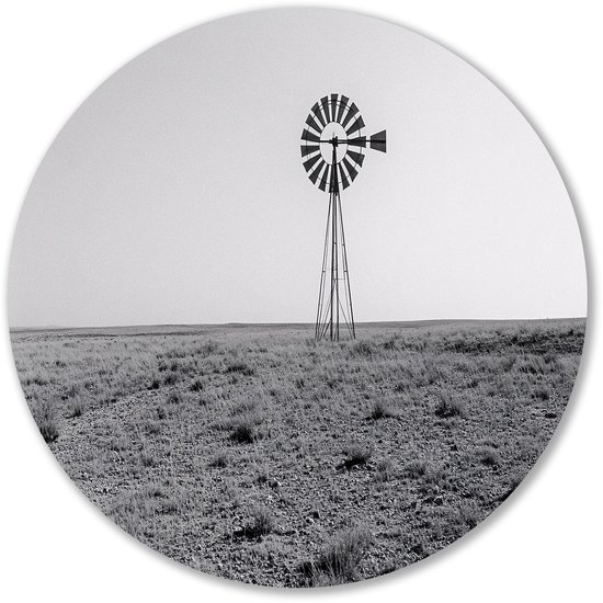 Windmolen in open landschap - Windmolen wanddecoratie rond - Wandbord ...