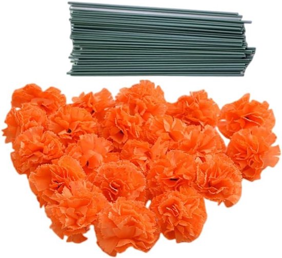 Oranje kunstmatige zijde anjer bloem set - 50 stuks - voor Diwali Home ...