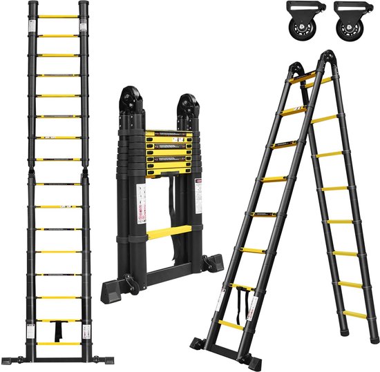Aufun Aluminium Telescopische Ladder, Opvouwbare Ladder, 5 M Trap ...