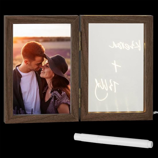 6x4 Personalized Led Writable Photo Frame - Light Brown Wooden - Ideal ...
