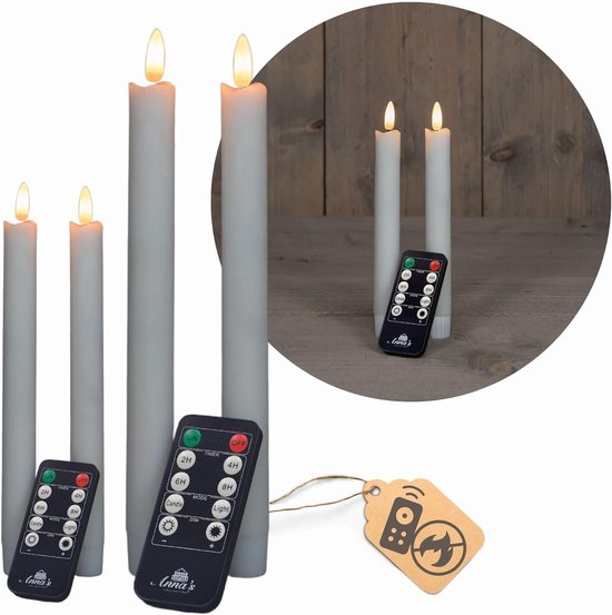 Voordeelset LED-staafkaarsen met timer klein + groot WIT 4 stuks WIT ...