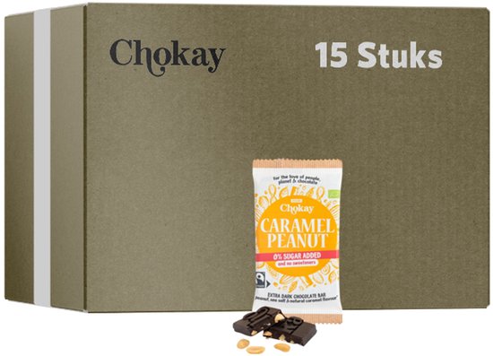 Chokay | Extra Dark Chocolate Bar | Caramel Peanut 70g | 15 stuks | 15 ...