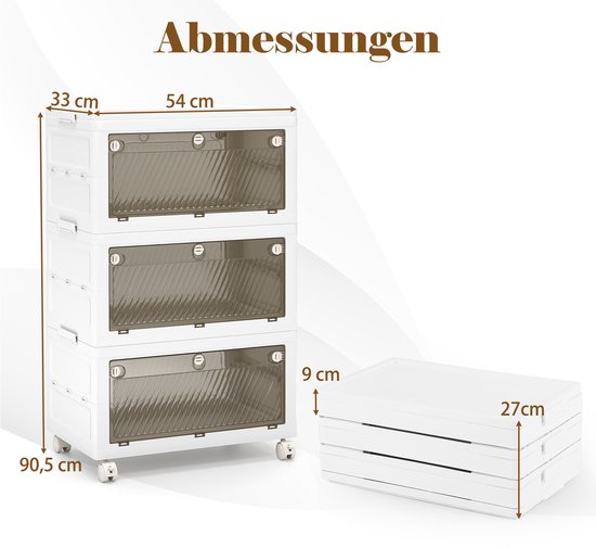 COSTWAY Opbergdoos met deksel, set van 3 stapelboxen, opvouwbaar ...