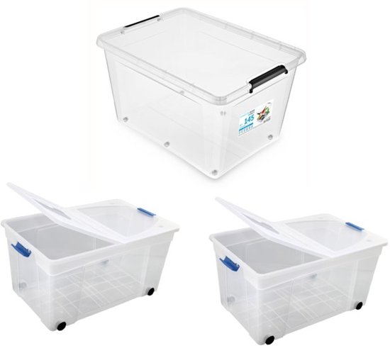 Opbergbox met deksel, opbergboxen, Opbergdoos met deksel 60 l + 145 l ...