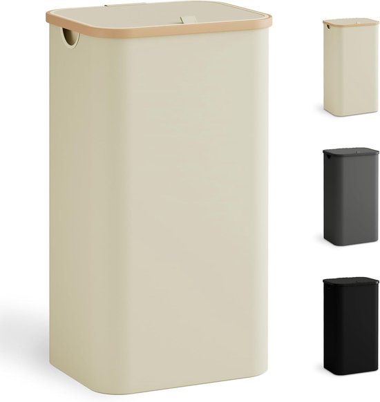 Wasmand met deksel - hoge wasmand - 100 liter - beige | bol