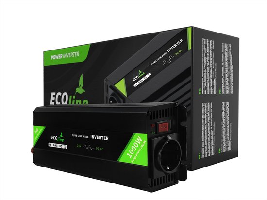 EcoLine - Omvormer 24V Naar 220V/230V - 1000w Vermogen - Zuivere sinus ...