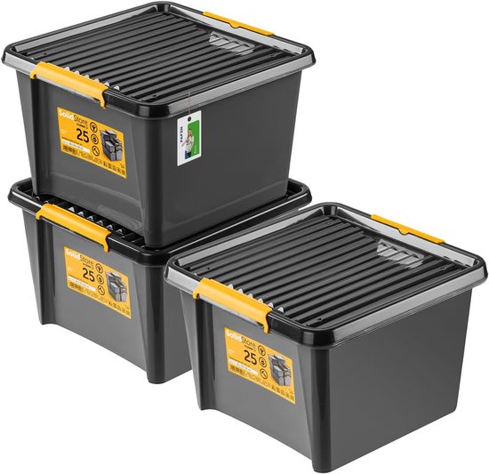 Robuuste Opbergbox 25L met Deksel - Stapelbare Kunststof Opbergbakken ...