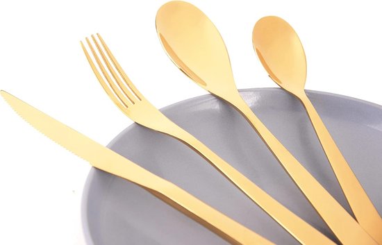 30-delige Gouden Bestekset voor 6 Personen - Modern Roestvrij Staal ...